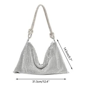 RNSUNH Rhinestone Purse for Woman Chic Dazzling Evening Handbag Sparkling Rhinestone Hobo Bag Night Purse Girls Shiny Silver Clutch Purse for Prom Party Club Wedding