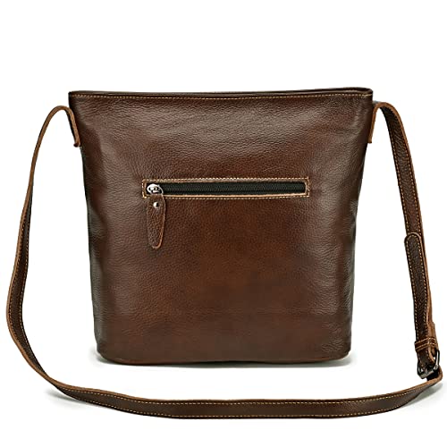 Lightweight Medium Crossbody Bag for Women, Soft Genuine Leather Lady Shoulder Handbag Hobo Bag with Zipper Pocket (Yellow Brown)