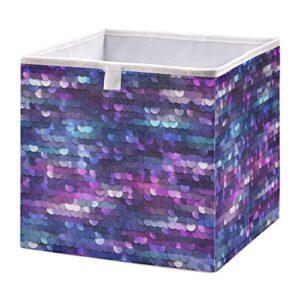 wellday storage basket mermaid purple sequins foldable 11 x 11 x 11 in cube storage bin home decor organizer storage baskets box for toys, books, shelves, closet, laundry, nursery