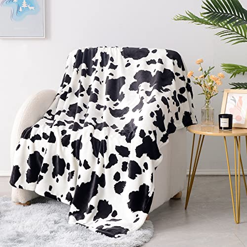 Yaning Cow Print Blanket, Soft Cozy Lightweight Blanket for Kids Adults, Plush Flannel Fleece Throw Blanket for Sofa Couch Bed Decor, Black White, 50x60 inches