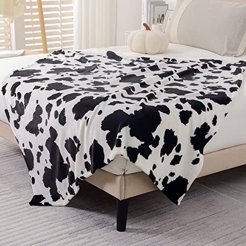 Yaning Cow Print Blanket, Soft Cozy Lightweight Blanket for Kids Adults, Plush Flannel Fleece Throw Blanket for Sofa Couch Bed Decor, Black White, 50x60 inches