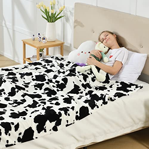 Yaning Cow Print Blanket, Soft Cozy Lightweight Blanket for Kids Adults, Plush Flannel Fleece Throw Blanket for Sofa Couch Bed Decor, Black White, 50x60 inches