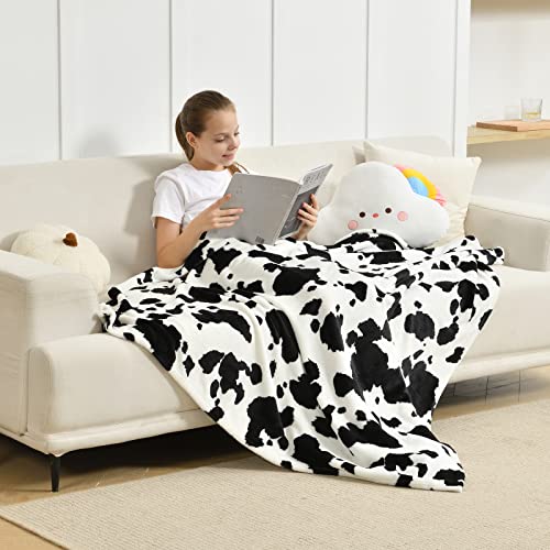 Yaning Cow Print Blanket, Soft Cozy Lightweight Blanket for Kids Adults, Plush Flannel Fleece Throw Blanket for Sofa Couch Bed Decor, Black White, 50x60 inches