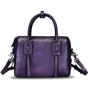 genuine leather handbag for women satchel top handle bags handmade vintage crossbody handbag purse (purple)