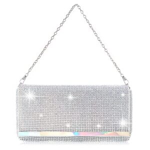 tessco women’s evening bag glitter clutch silver clutch purses for women evening wedding party prom purse rhinestone crystal silver clutch bag with detachable chain