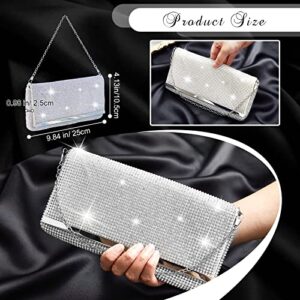 Tessco Women's Evening Bag Glitter Clutch Silver Clutch Purses for Women Evening Wedding Party Prom Purse Rhinestone Crystal Silver Clutch Bag with Detachable Chain