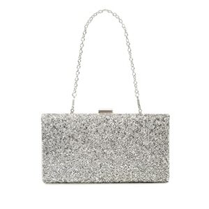 leanoria glitter crystal evening clutch handbag bling rhinestone bag for wedding cocktail party small chain crossbody purse (silver)