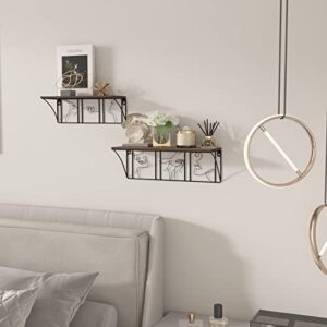 QUTREY Metal Wall Art Floating Shelves Set of 2, Minimalist Abstract Wire Portrait Line Decor Rustic Shelf for Bedroom, Living Room, Bathroom