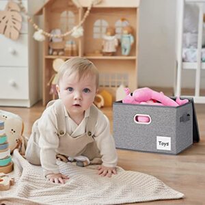 LHZK Large Storage Bins with Lids, Linen Fabric Storage Boxes with Lids for Organizing 15x11x9.6, Storage Baskets with Label & 3 Handles, Closet Storage Bins for Nursery Home Office (Grey, 3-Pack)