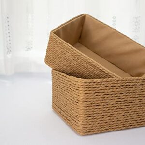 Recycled Wicker Storage Basket, Paper Rope Storage Baskets for Organizing Container Bins for Shelves Cupboards Drawer, Small Woven Basket Set of 4