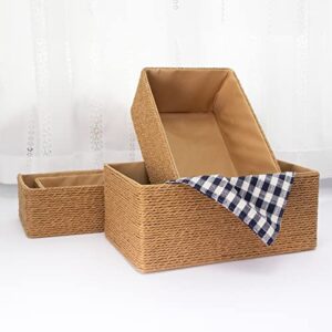 Recycled Wicker Storage Basket, Paper Rope Storage Baskets for Organizing Container Bins for Shelves Cupboards Drawer, Small Woven Basket Set of 4