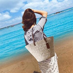 YFQHDD Summer Straw Bags Women Handmade Woven Basket Shoulder Bags Beach Travel Large Capacity Tote Bags (Color : Photo Color, Size : One Size)