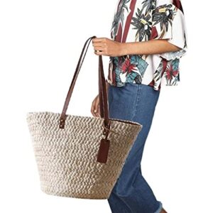 YFQHDD Summer Straw Bags Women Handmade Woven Basket Shoulder Bags Beach Travel Large Capacity Tote Bags (Color : Photo Color, Size : One Size)