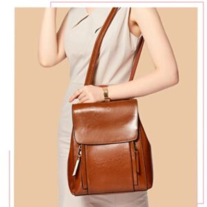 JIUFENG Backpack for Women Vintage Genuine Leather Daypack Ladies Satchel Bags Shoulder Bags (Black)