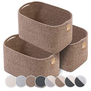 cotton rope basket for blanket basket | nursery storage | 15″x10″x9″ set of 3 brown medium storage baskets for organizing with handles works as wicker basket, woven baskets for storage, blanket storage basket, cloth baskets as toy storage basket