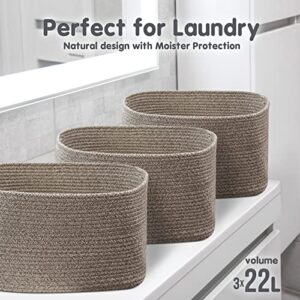 Cotton Rope Basket for Blanket Basket | Nursery Storage | 15"x10"x9" Set of 3 Brown Medium Storage Baskets for Organizing with Handles works as Wicker Basket, Woven Baskets for Storage, Blanket Storage Basket, Cloth Baskets as Toy Storage Basket