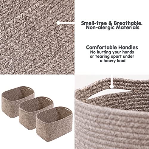 Cotton Rope Basket for Blanket Basket | Nursery Storage | 15"x10"x9" Set of 3 Brown Medium Storage Baskets for Organizing with Handles works as Wicker Basket, Woven Baskets for Storage, Blanket Storage Basket, Cloth Baskets as Toy Storage Basket