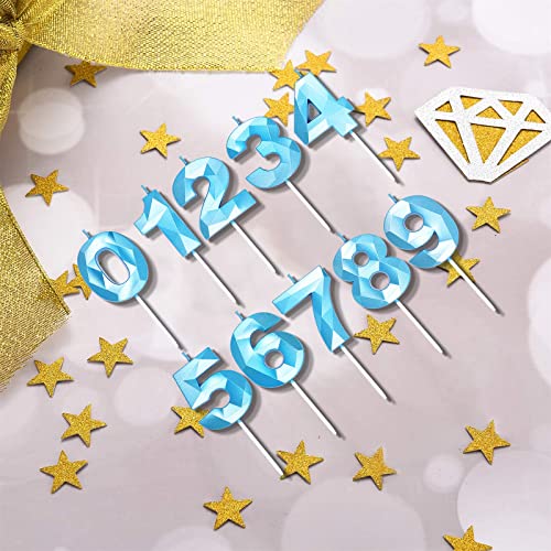 Blue Number 3 Candles and Star Heart Candles 2.76 inch Number Candles for Birthday Cakes 3D Diamond Shaped for Cake Decorations(Blue Candle 3)