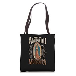 bajo tu amparo morenita. virgen de guadalupe diseño vintage tote bag