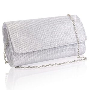 larcenciel clutch purses for women, shiny sequin envelope clutch evening bag w/chain, fashion shoulder crossbody handbags, elegant party prom purse bride wedding guest clutch dress carry on bag-silver