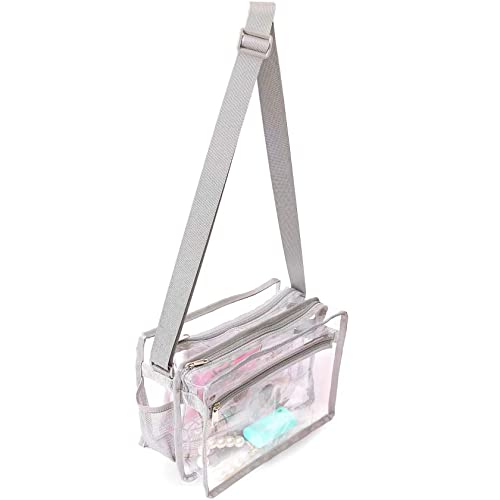 Clear Messenger Bag, Stadium Approved Clear Crossbody Purse for Women Men, Clear Tote Bag with 2 Compartments