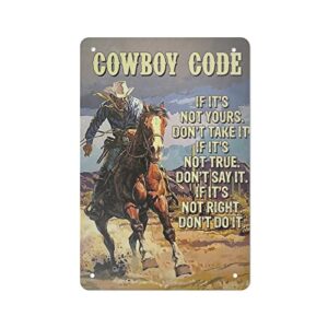 vintage tin sign art cowboy metal poster cowboy metal tin signs cowboy riding horse cowboy code poster retro metal logo poster home kitchen bar cafe bathroom wall decor gifts 8×12 inch