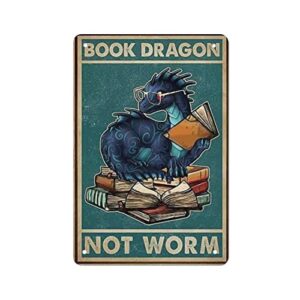 vintage tin sign art dragon metal poster dragon metal tin signs book dragon not worm funny poster retro metal logo poster home kitchen bar cafe bathroom wall decor gifts 8×12 inch