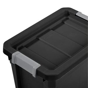 Sterilite 7.5 Gallon Stackable Rugged Industrial Storage Tote Containers with Gray Latching Clip Lids for Garage, Attic, or Worksite, Black (6 Pack)