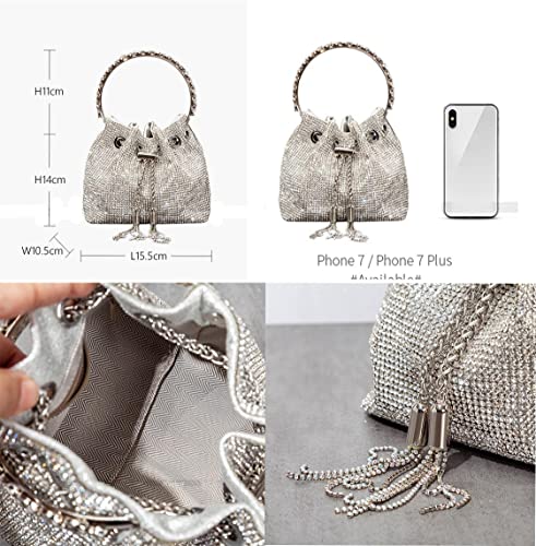 YABINA Fashion Women Luxury Crystal Evening Clutch Bag for Prom Cocktail Party Wedding Engagement Crossbody Chain Bag (A-Sliver)