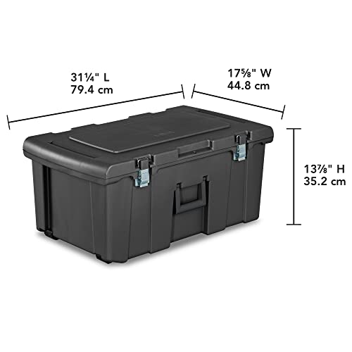 Sterilite Heavy Duty 16 Gallon Portable Plastic Footlocker Storage Container with Handles and Wheels for Dorms and Apartments, Black, 2 Pack