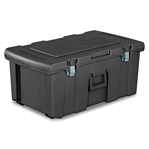 Sterilite Heavy Duty 16 Gallon Portable Plastic Footlocker Storage Container with Handles and Wheels for Dorms and Apartments, Black, 2 Pack