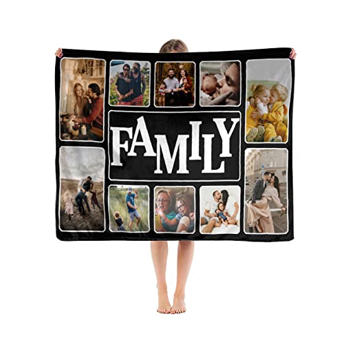 OTHERCRAZY Custom Family Blankets with Photos ,Making Memories Souvenir Throw Blanket with Photos,Personalized Birthday Gift for Family