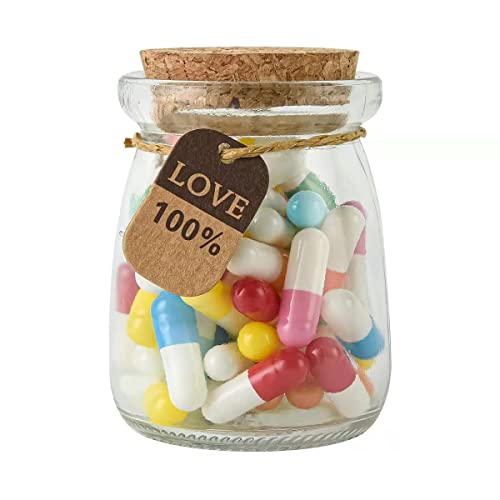 Emlim 50PCS Love Capsules in a Glass Bottles Cute Message Capsules Pills for Boyfriend/Girlfriend & Birthday Christmas Anniversary Graduation Mother's Day Gift