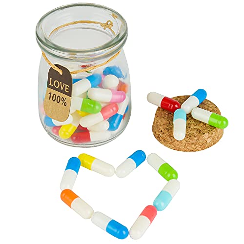 Emlim 50PCS Love Capsules in a Glass Bottles Cute Message Capsules Pills for Boyfriend/Girlfriend & Birthday Christmas Anniversary Graduation Mother's Day Gift