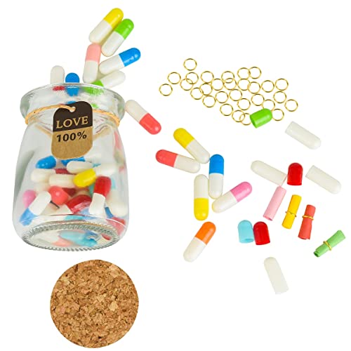 Emlim 50PCS Love Capsules in a Glass Bottles Cute Message Capsules Pills for Boyfriend/Girlfriend & Birthday Christmas Anniversary Graduation Mother's Day Gift