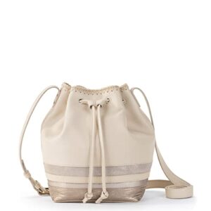 the sak ivy leather drawstring bucket, rose shimmer block