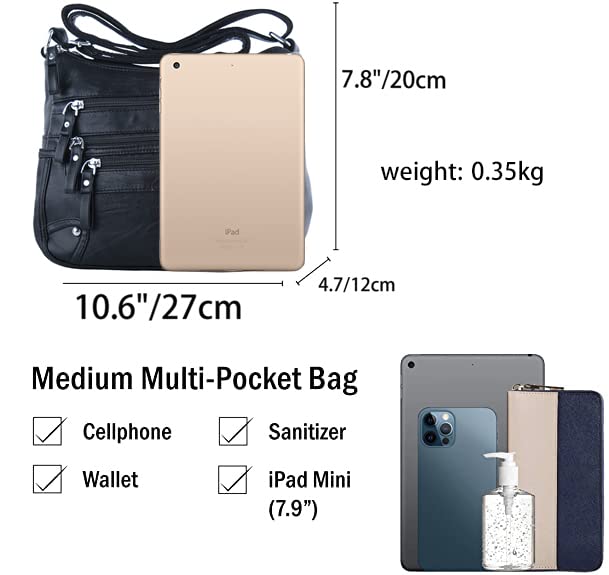 ELDA 10 Pockets Crossbody Purses for Women Medium Pocketbooks Lightweight Ladies Satchel Bag Multi Pocket Shoulder Handbag