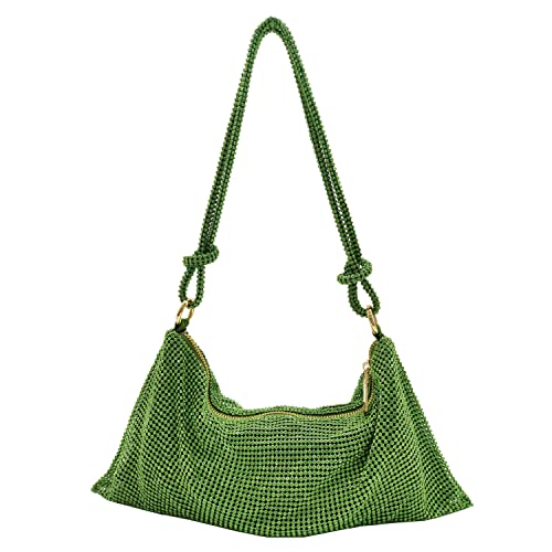 Sparkly Rhinestone Evening Bags for Womens, Chic Crystal Evening Purse Shiny Hobo bags Handbag Green