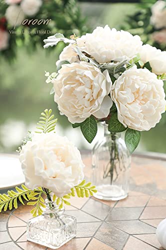 floroom Artificial Flowers 16pcs 4" Cream Blooming Peonies Real Looking Foam Fake Roses with Stems for DIY Wedding Bouquet Bridal Shower Centerpieces Floral Arrangements Party Tables Home Decorations