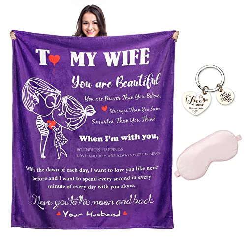 TMEOIIPY Gifts for Wife from Husband to My Wife Blanket, Romantic Wife Gifts for Wedding Anniversary Birthday Christmas Valentine's Mother's Day, Throw Blanket Gifts for Her -Purple