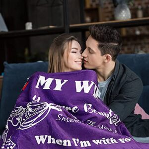 TMEOIIPY Gifts for Wife from Husband to My Wife Blanket, Romantic Wife Gifts for Wedding Anniversary Birthday Christmas Valentine's Mother's Day, Throw Blanket Gifts for Her -Purple