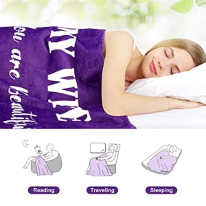 TMEOIIPY Gifts for Wife from Husband to My Wife Blanket, Romantic Wife Gifts for Wedding Anniversary Birthday Christmas Valentine's Mother's Day, Throw Blanket Gifts for Her -Purple