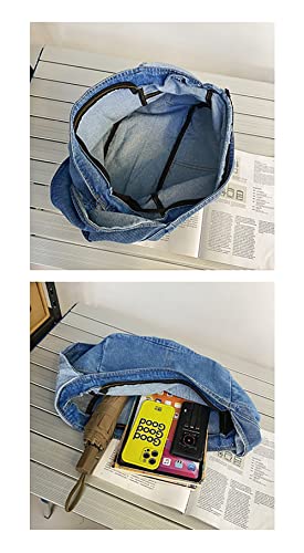 Women's Retro Denim Shoulder Bag Hobo Crossbody Handbag Grunge Aesthetic Harajuku Tote Hippie Boho Sling Bag (Light Blue)