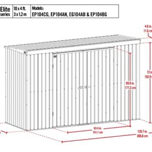 Arrow Shed Elite 10' x 4' Outdoor Lockable Pent Roof Steel Storage Shed Building, Silver