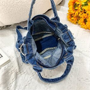 Denim Purse Jean Tote Bags for Women Summer Beach Bag Boho Hobo Hippie Crossbody Handbags for Teen Girls Women (Navy)