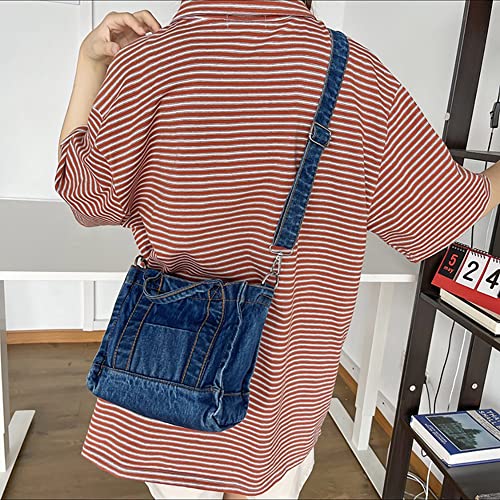 Denim Purse Jean Tote Bags for Women Summer Beach Bag Boho Hobo Hippie Crossbody Handbags for Teen Girls Women (Navy)