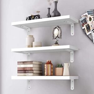 VOGGV Floating Shelves, White Wall Shelf Décor Storage, Wall Mounted Shelves Set of 3, Mdern Floating Shelves with Metal L Brackets for Bedroom, Living Room, Bathroom, Over Toilet, Kitchen