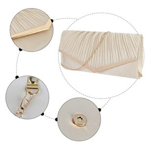 ZLM BAG US Satin Evening Bag Pleated Envelope Clutch Purse Wedding Party Prom Dress Handbag with Detachable Chain