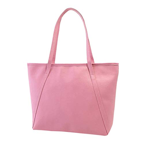 Capacity Solid Messenger High Women Bags Handbag Satchel Shoulder Zippered Tote (Pink, One Size)