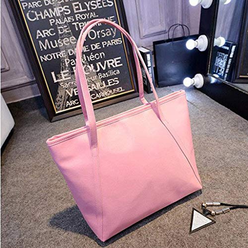 Capacity Solid Messenger High Women Bags Handbag Satchel Shoulder Zippered Tote (Pink, One Size)